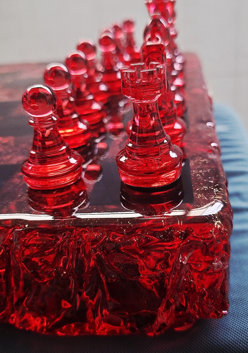 Red Lava Resin Chess Set Handmade • Black & Red Chess Pieces • Luxury ...