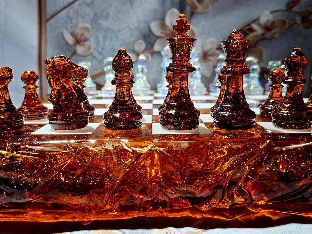 Amber Resin Chess Set – Handmade Chess & Checkers, Gift for Him - Etsy