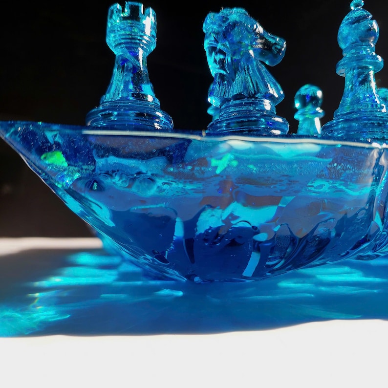 Oceanic Blue Resin Chess Set: Handmade Crystal Epoxy Coastal Design - Etsy