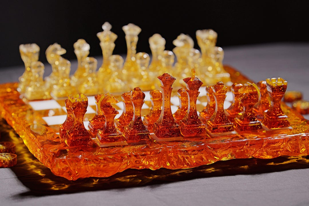 Handmade Amber Resin Chess Set, Unique Crystal Chess Board, Free ...