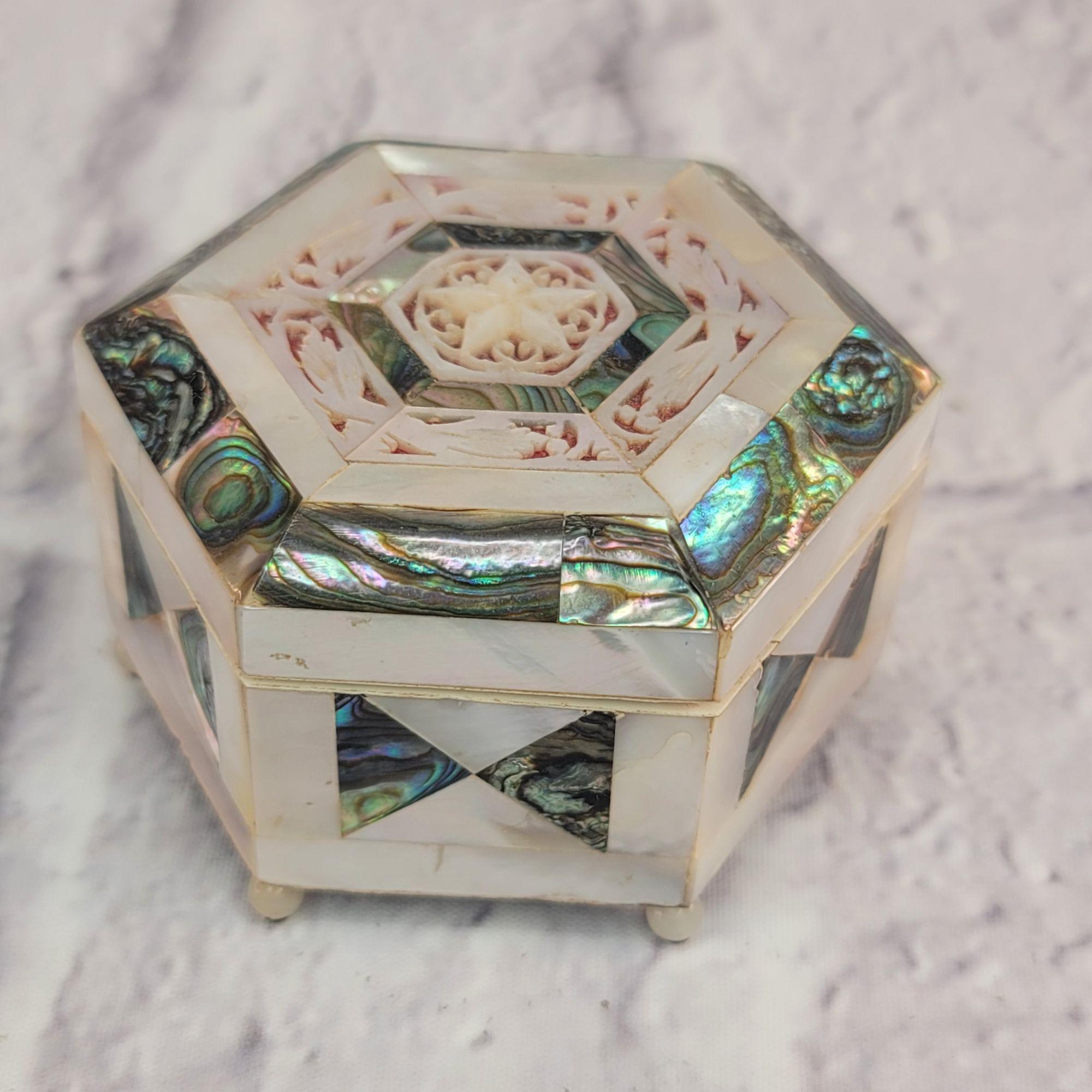 Vintage Inlaid Mother of Pearl Trinket Box From Israel Palestine Region ...