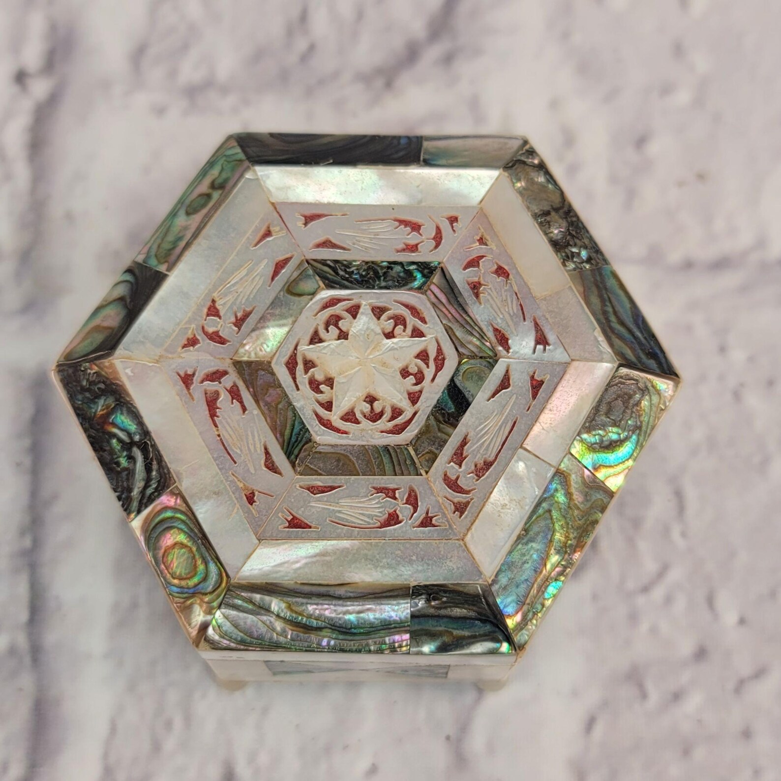 Vintage Inlaid Mother of Pearl Trinket Box From Israel Palestine Region ...