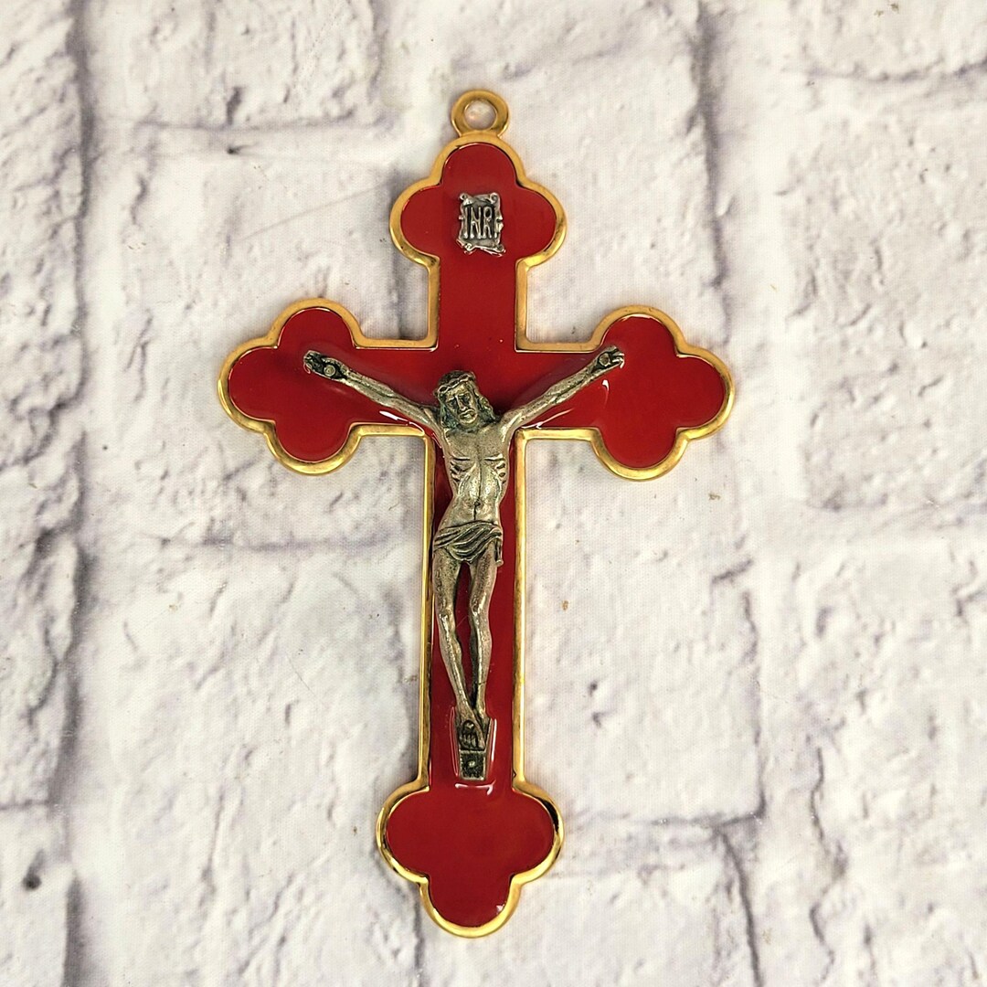 Vintage Italian Crucifix: Gold Metal & Red Enamel Jesus Wall Figure - Etsy