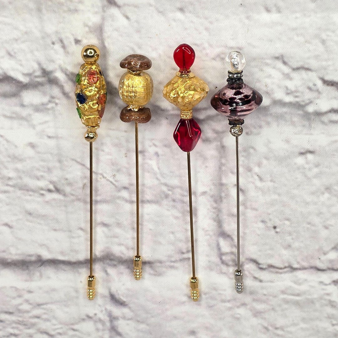 Vintage Murano Glass Decorative Hat Pins Lot of 4 Beads & 3 Gold-tone 1 ...