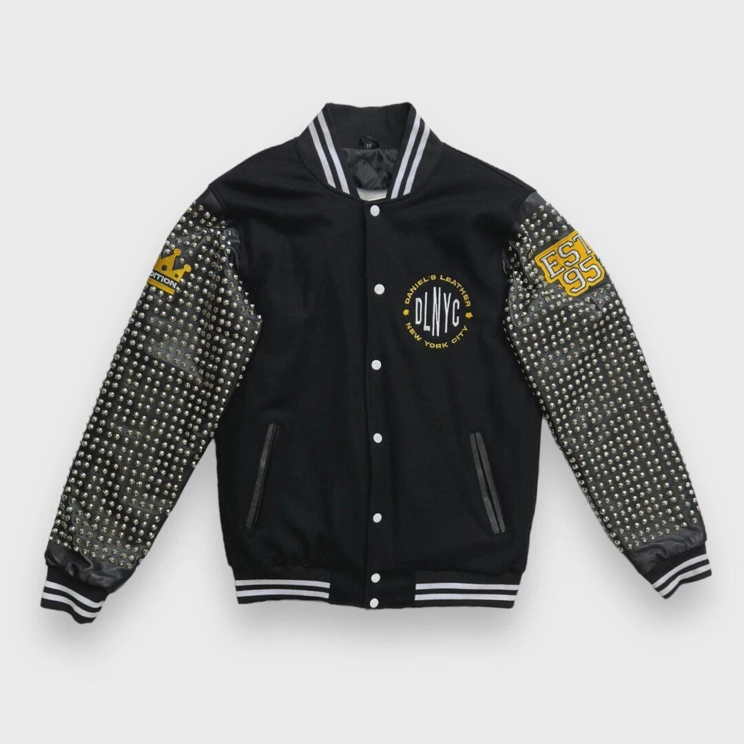 DLNYC – Men’s Signature Studded Varsity Jacket – Wool & Leather Bomber ...