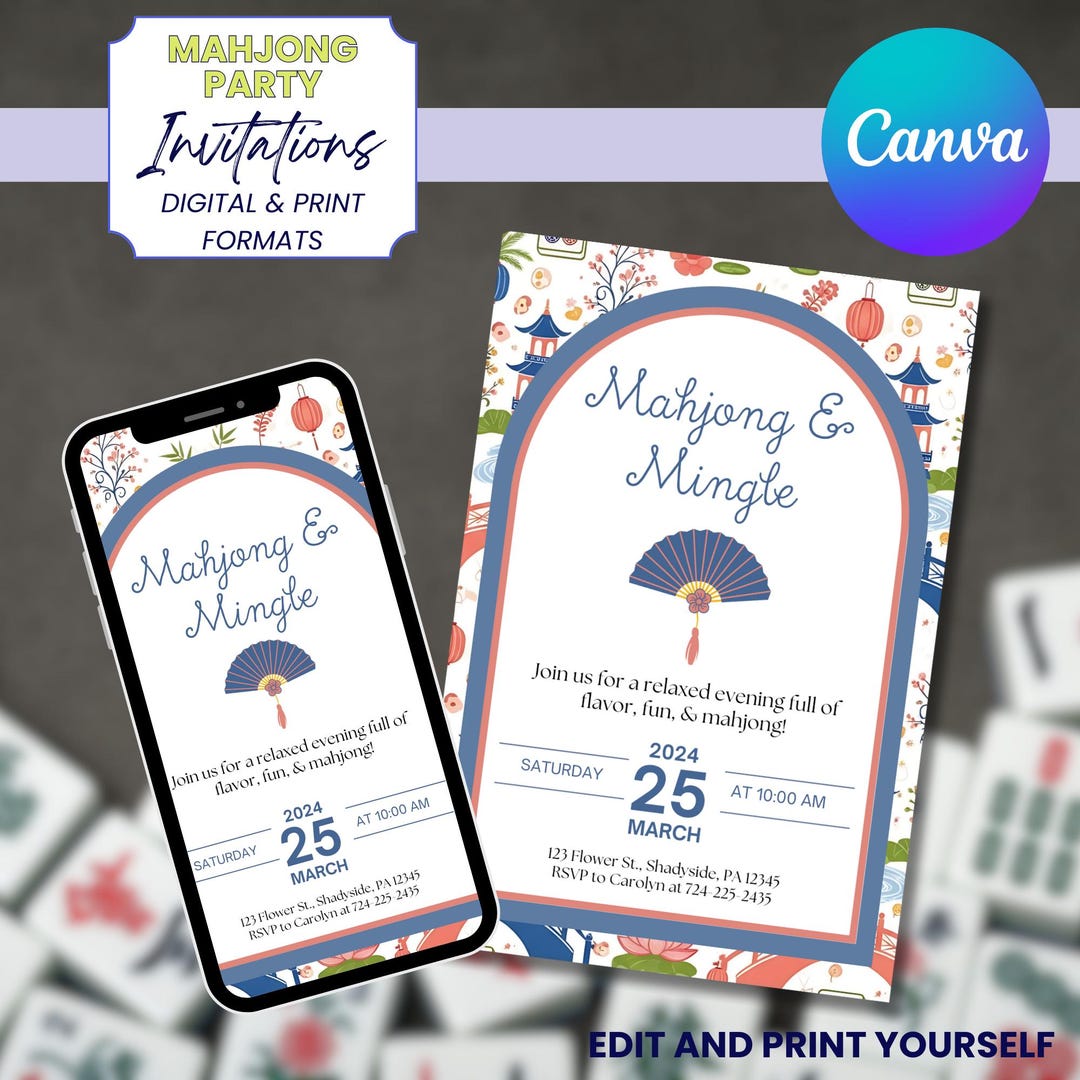 Mahjong Party Invitation Template – Editable Canva Invite for Game ...