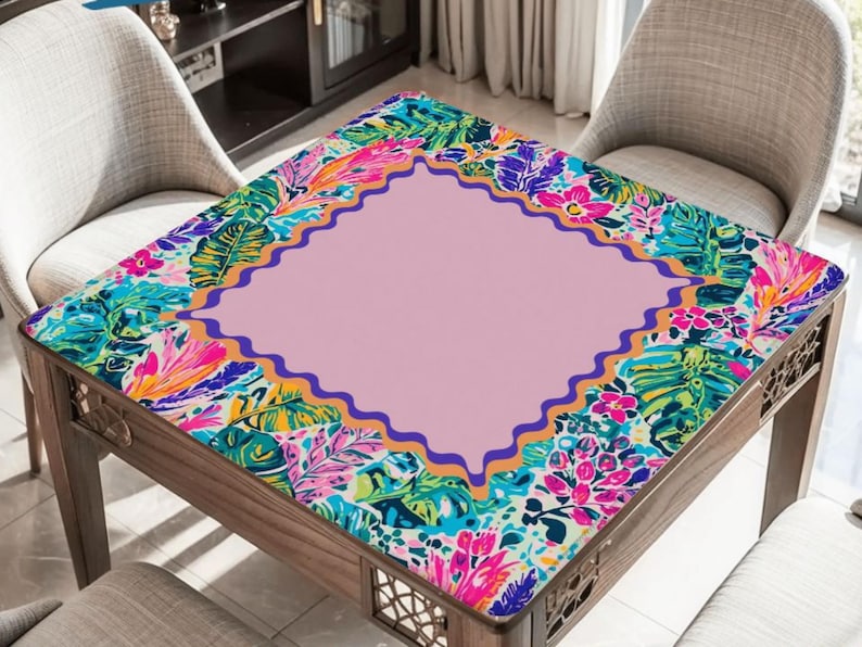 Tropical Floral Mahjong Mat | Pink Center Mahjong Playing Mat ...