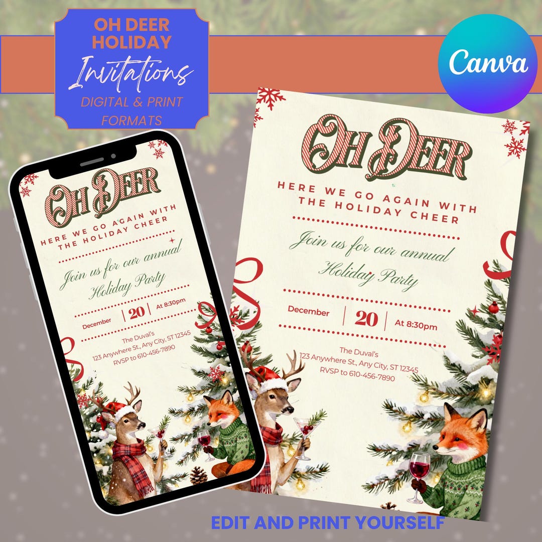 Oh Deer Holiday Party Invitation | Funny Christmas Invite | Editable ...