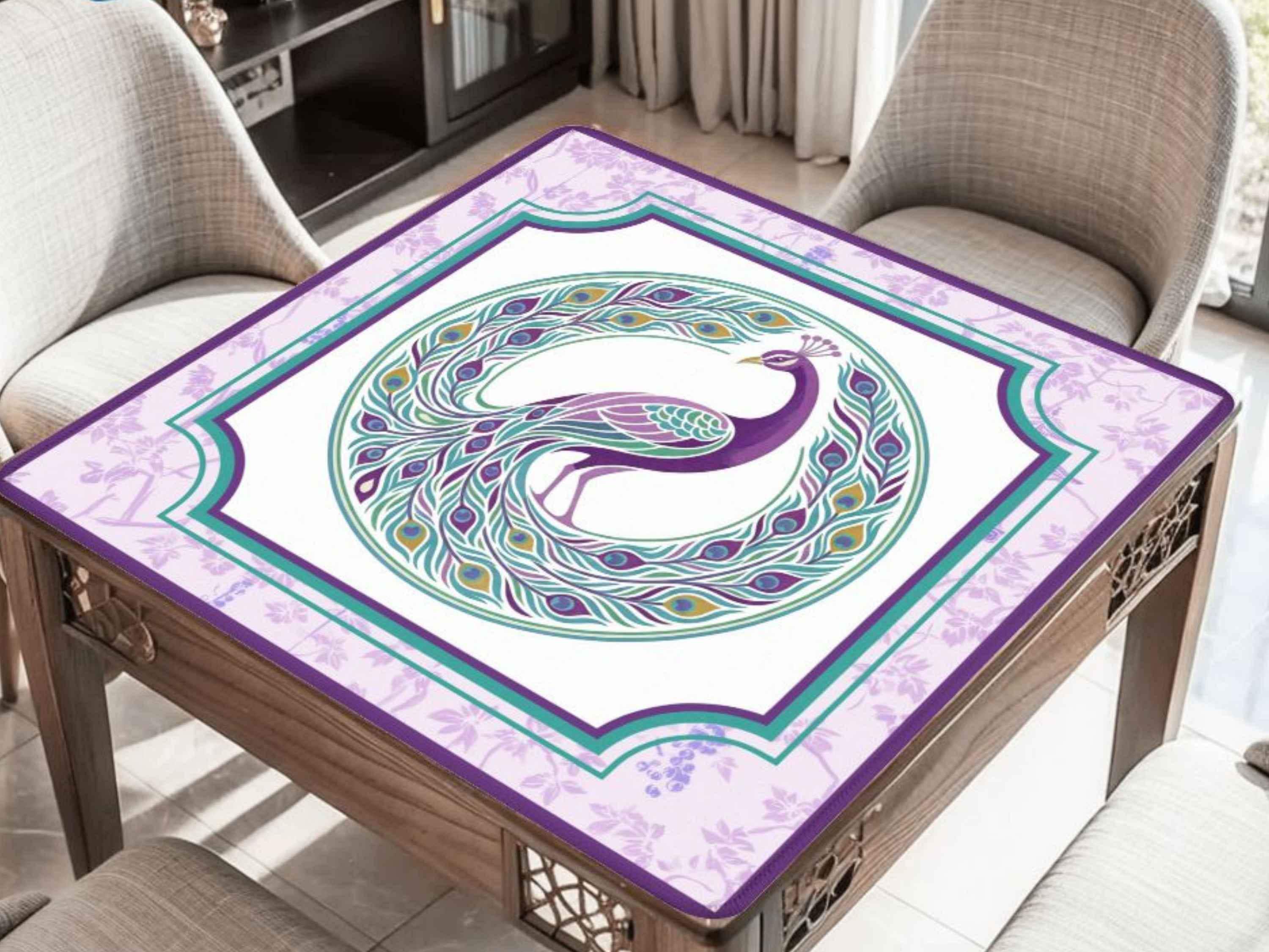 Peacock Mahjong Playing Mat, Elegant Mahjong Table Mat With Bag ...