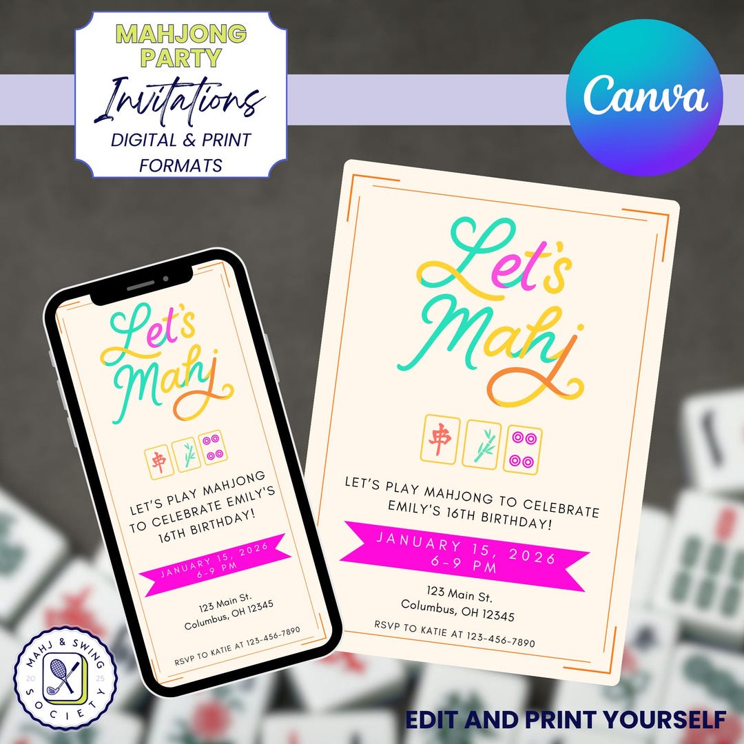 Mahjong Party Invitation Template – Editable Canva Invite for Game ...