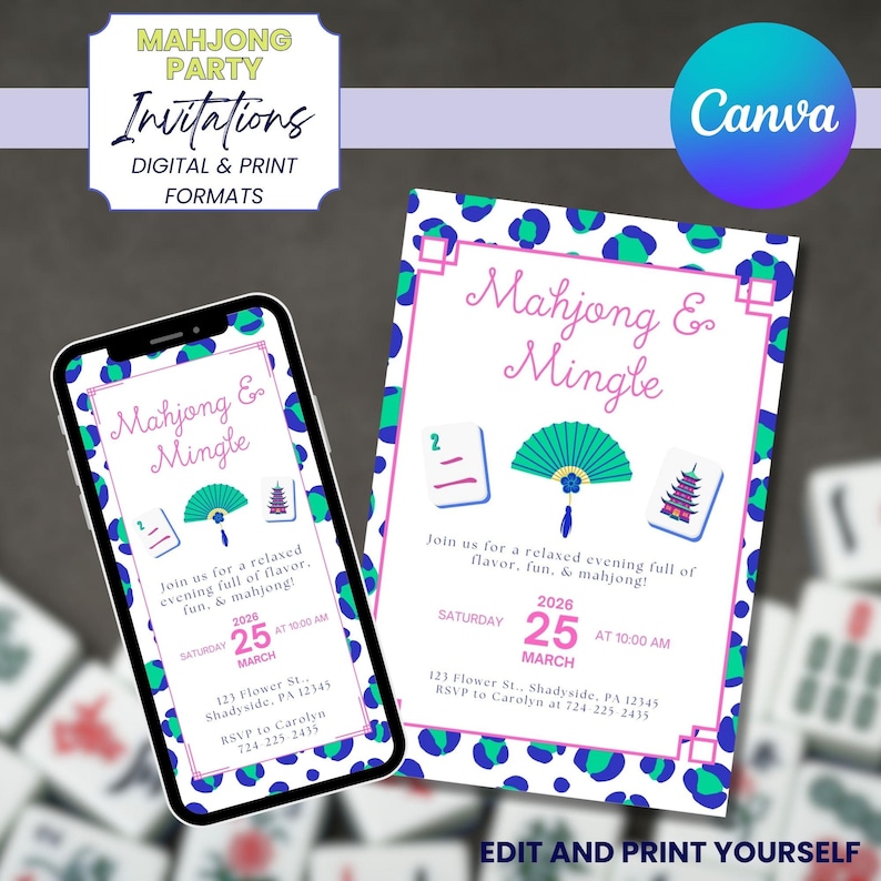 Mahjong & Mingle Invitation • Printable Mahjong Party Invite • Girls ...