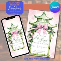Watercolor Mahjong Party Invitation | Mahj on Party | Mahjong Lessons ...
