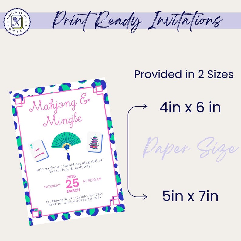 Mahjong & Mingle Invitation • Printable Mahjong Party Invite • Girls ...