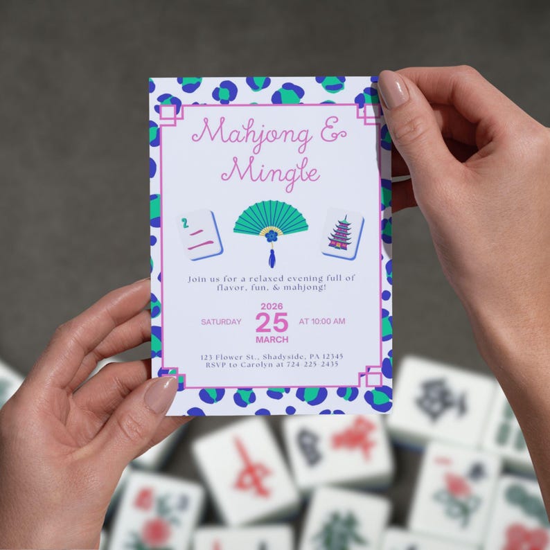 Mahjong & Mingle Invitation • Printable Mahjong Party Invite • Girls ...
