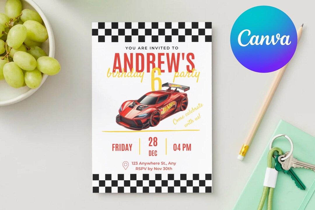 Editable Hot Wheels Birthday Invitation for Boy Birthday Race Car Party ...