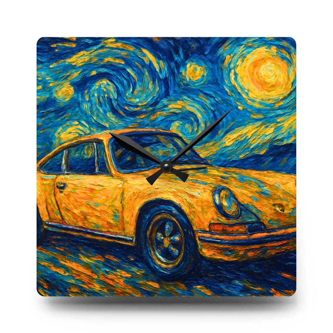 Porsche 911 Acrylic Wall Clock | Van Gogh Style Car Art - Etsy