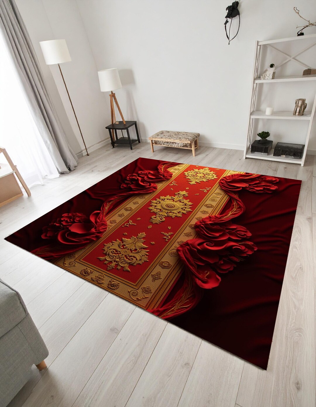 Red and Gold Baroque Runner Rug – Elegant Hallway Carpet - Etsy
