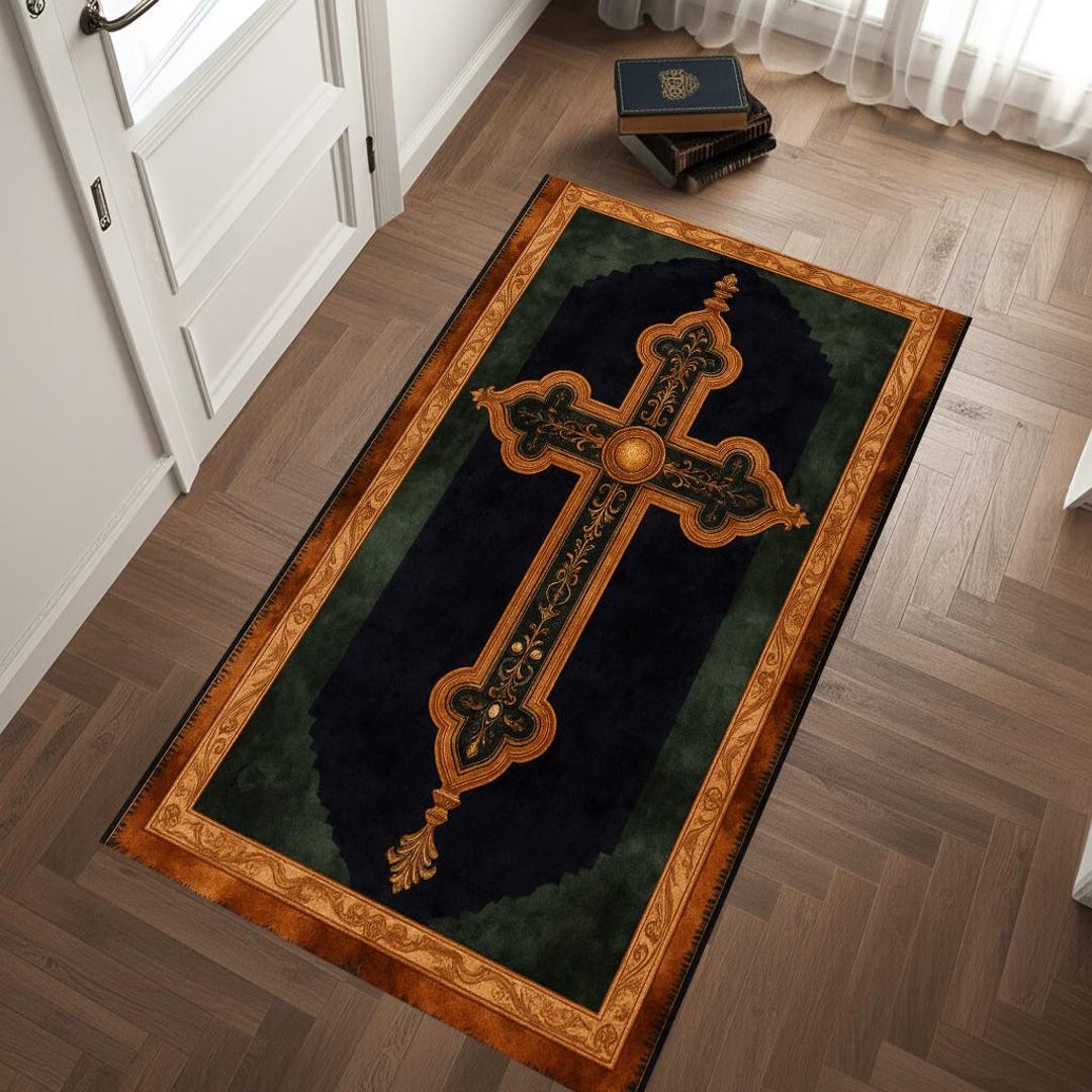 Baroque Cross Prayer Rug, Custom Catholic Mat, Christian Gift ...