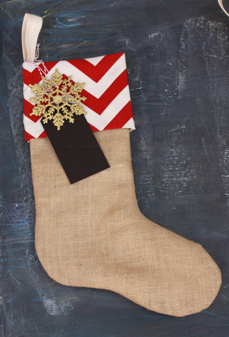 Christmas stocking burlap chevron rustic family matching | Etsy