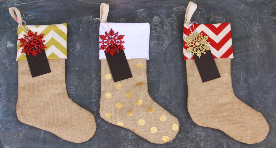 Christmas stocking burlap chevron rustic family matching | Etsy