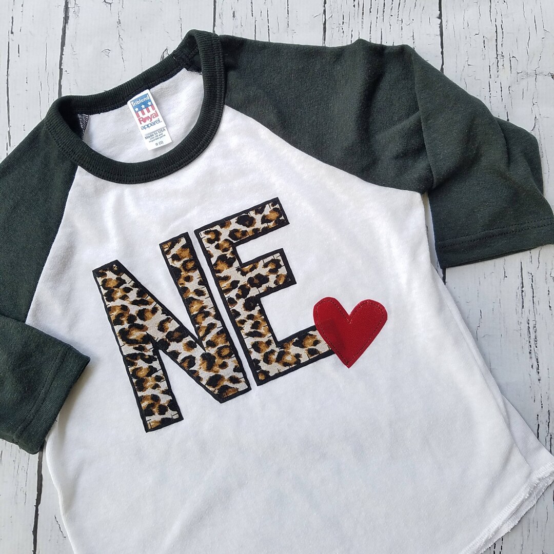 NE, Nebraska Abbreviation, Children Shirt, Baby Raglan Tee, Leopard ...