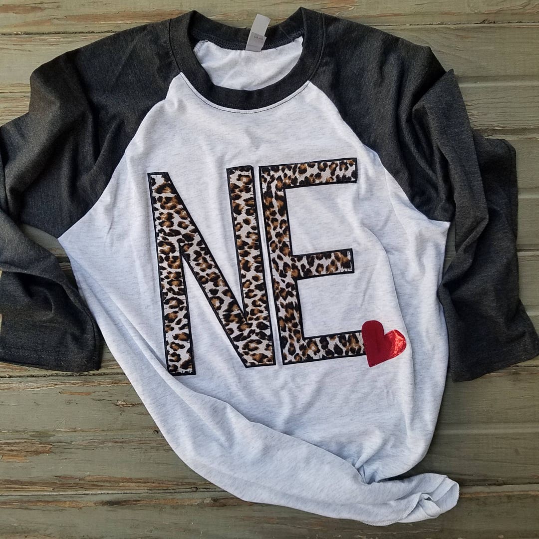 Nebraska Abbreviation NE, Ne Heart, Women Shirt, Raglan Shirt, Leopard ...