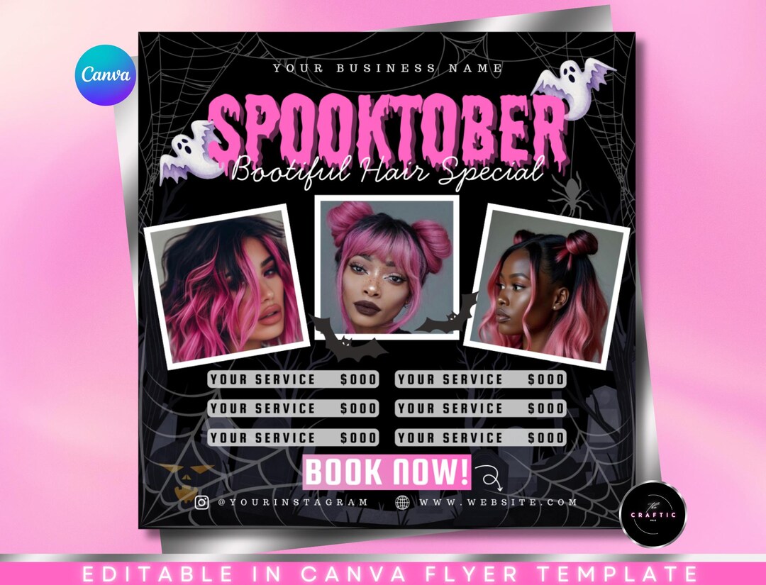 October Hair Special Flyer Template Canva Spooky Season Bookings ...