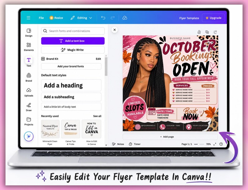 October Bookings Now Open Flyer Template Leopard Flyer Design Hair ...