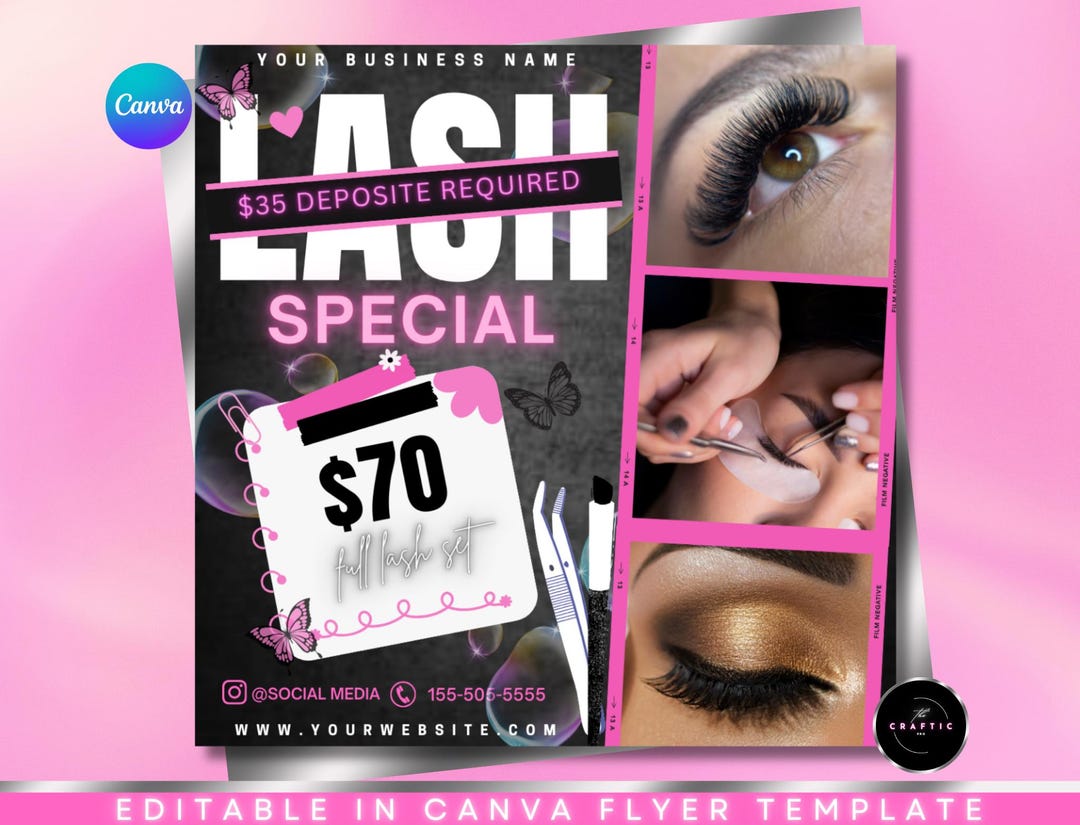 Editable Lash Flyer Design DIY Canva Template Lash Special Flyer ...