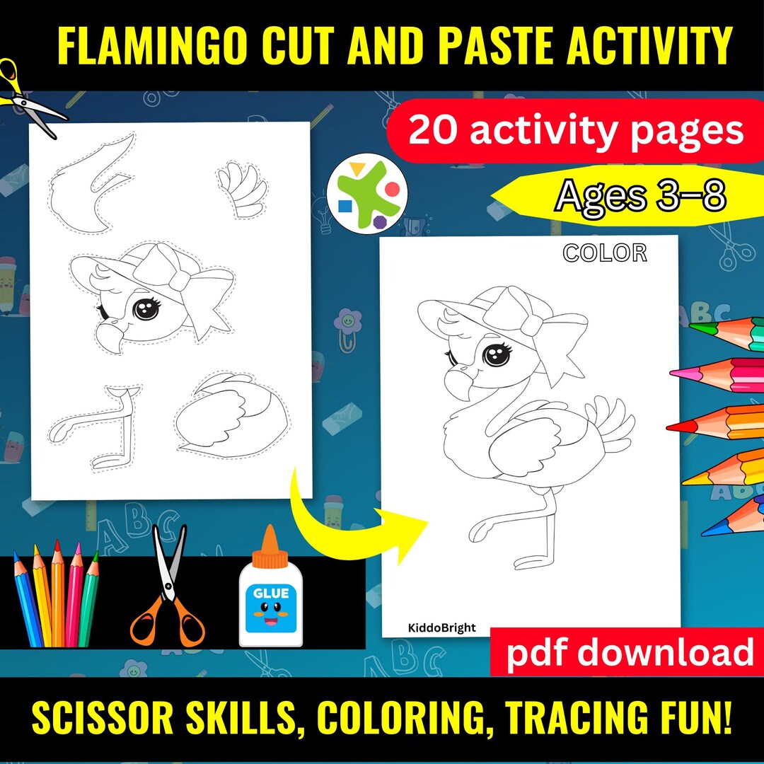 Flamingo Activity Pack: Cut & Paste, Dot-to-dot, Coloring (PDF Download ...