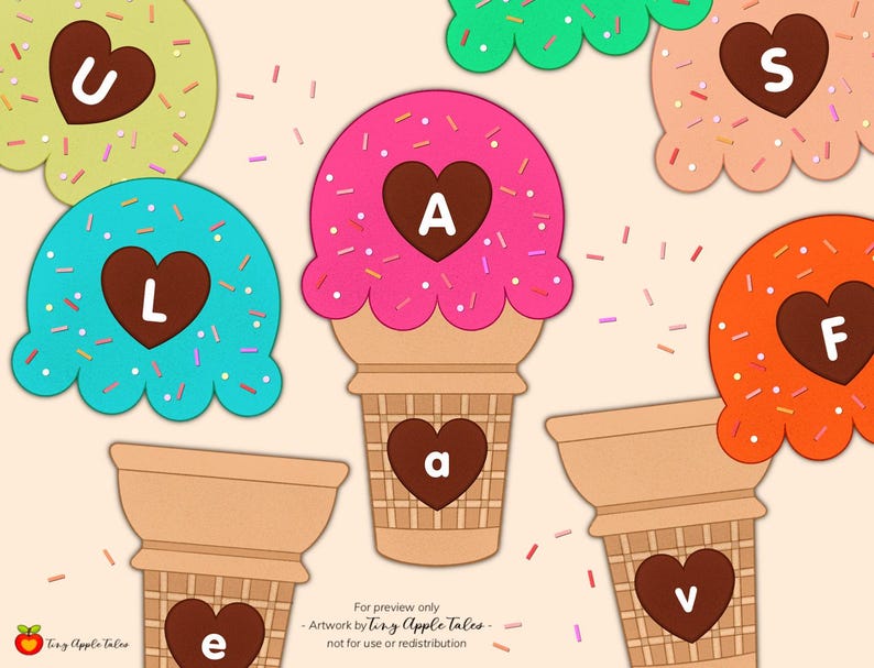 Ice Cream Alphabet, Alphabet Matching, Print and Cut PNG, Uppercase ...