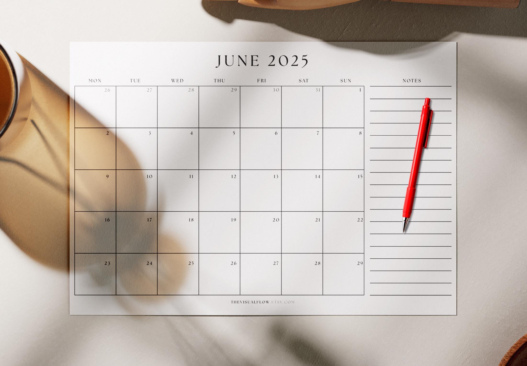 Printable Minimalist Calendar 2025–2026 | A4 & US Letter | Monday Start ...