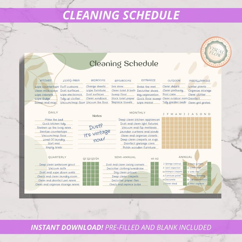 Cleaning Schedule Bamboo – Aesthetic Chore Chart | Printable A3 ...