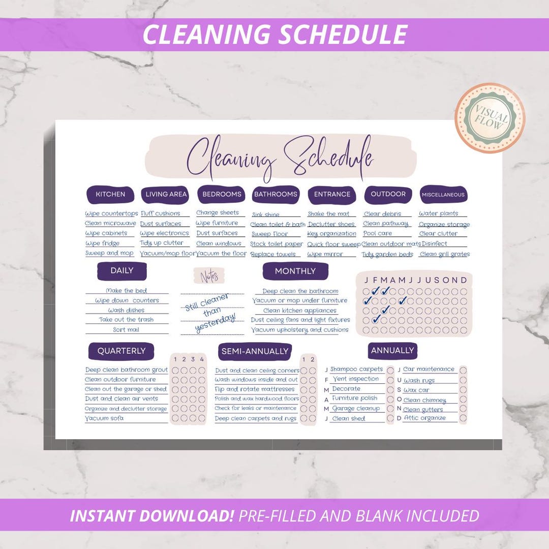 Cleaning Schedule Printable – A3 - Tabloid – Purple - Green – Daily ...
