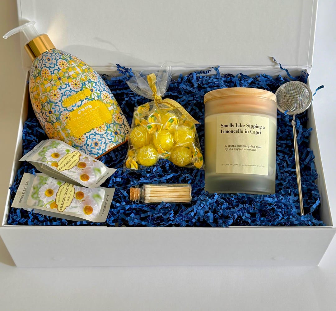 Blue Lemon Capri Gift Box - Italian Lemon Self-care Basket With ...