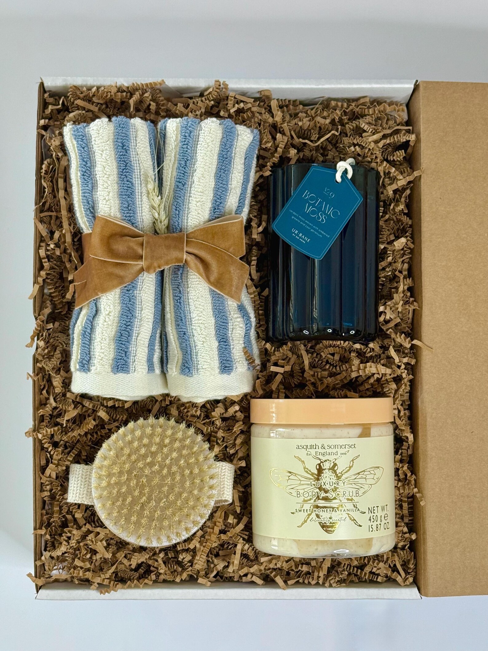 Luxury Housewarming Spa Gift Box - Cotton Towels, Candle & Body Scrub ...