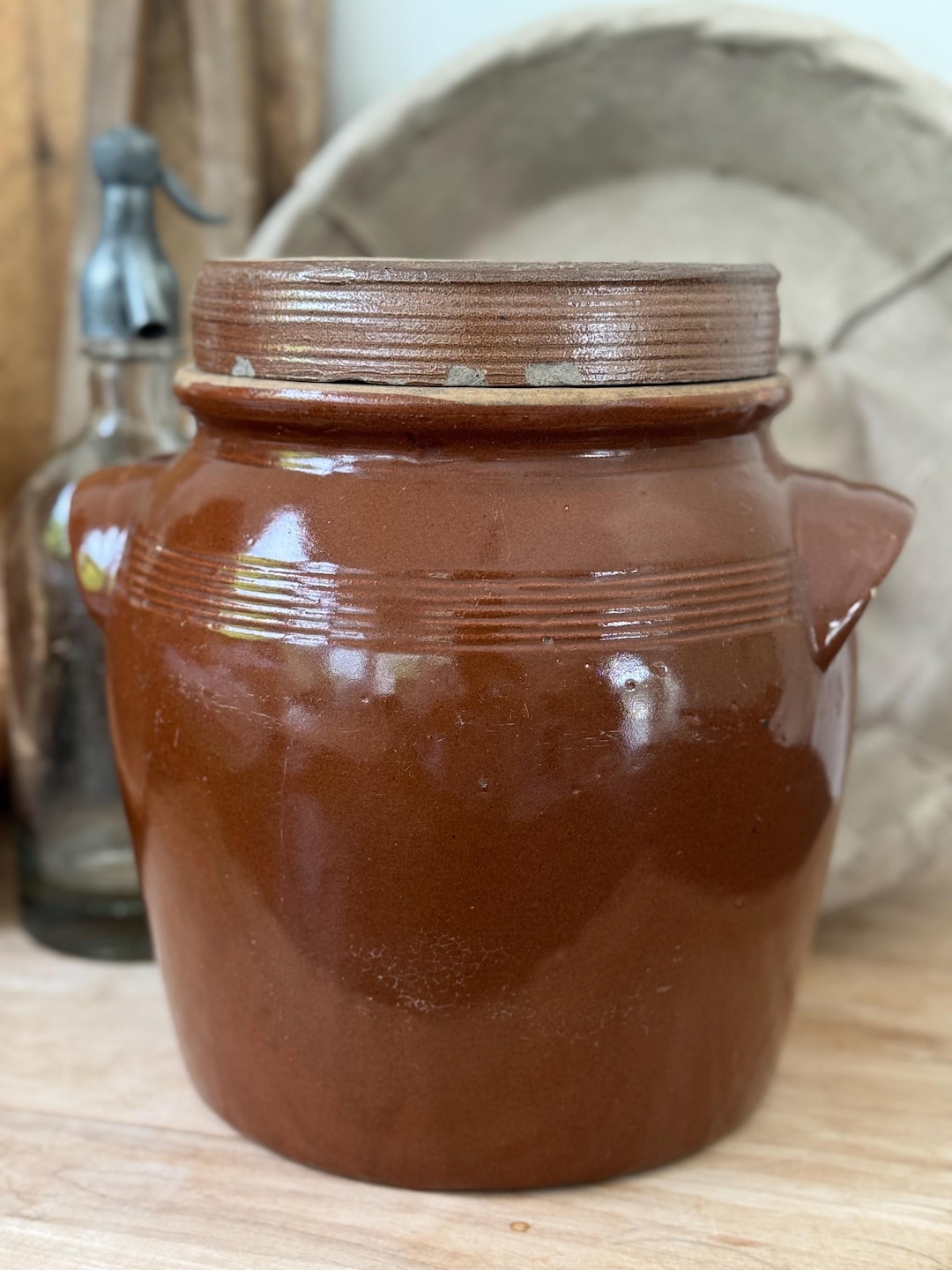 Vintage French Stoneware Crock | Brown Glazed Confit Pot With Handles ...