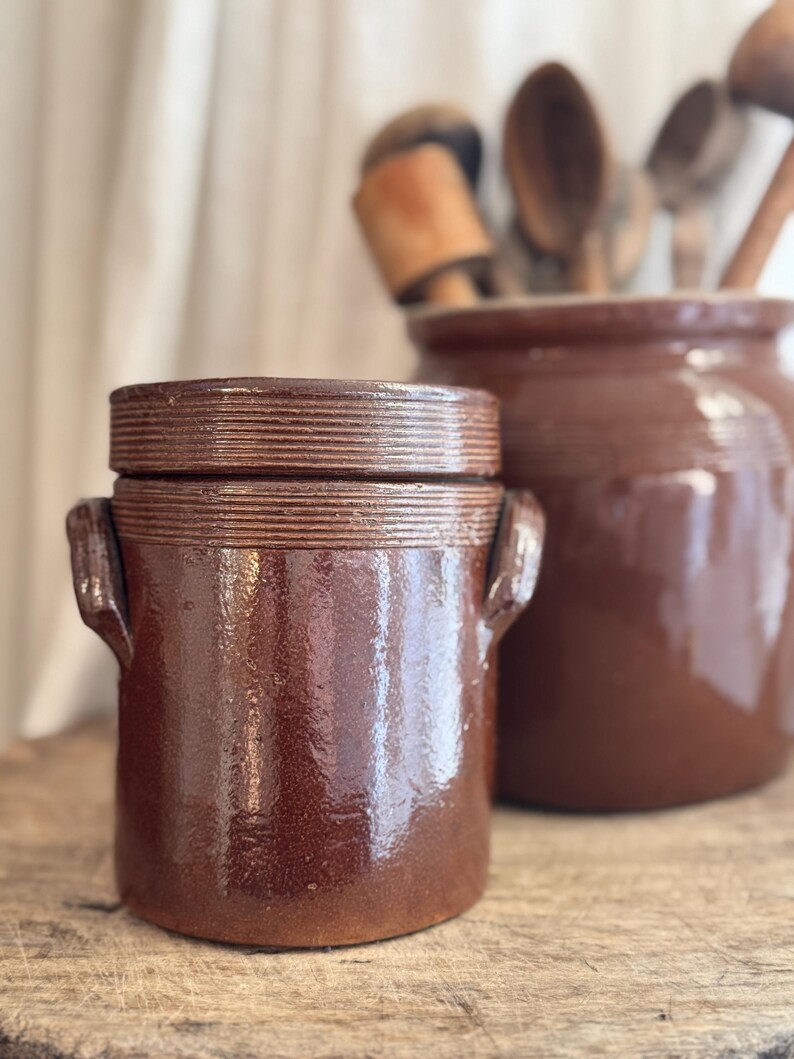 Vintage French Stoneware Crock With Lid: Glazed Brown Lidded Confit - Etsy