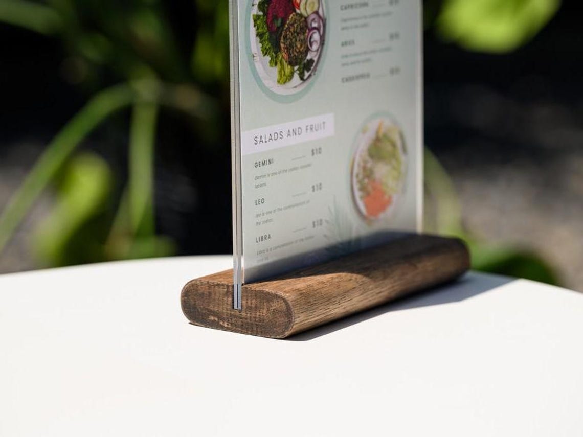 Acrylic Tabletop Menu Holder, Oak Base, Cafe Sign - Etsy