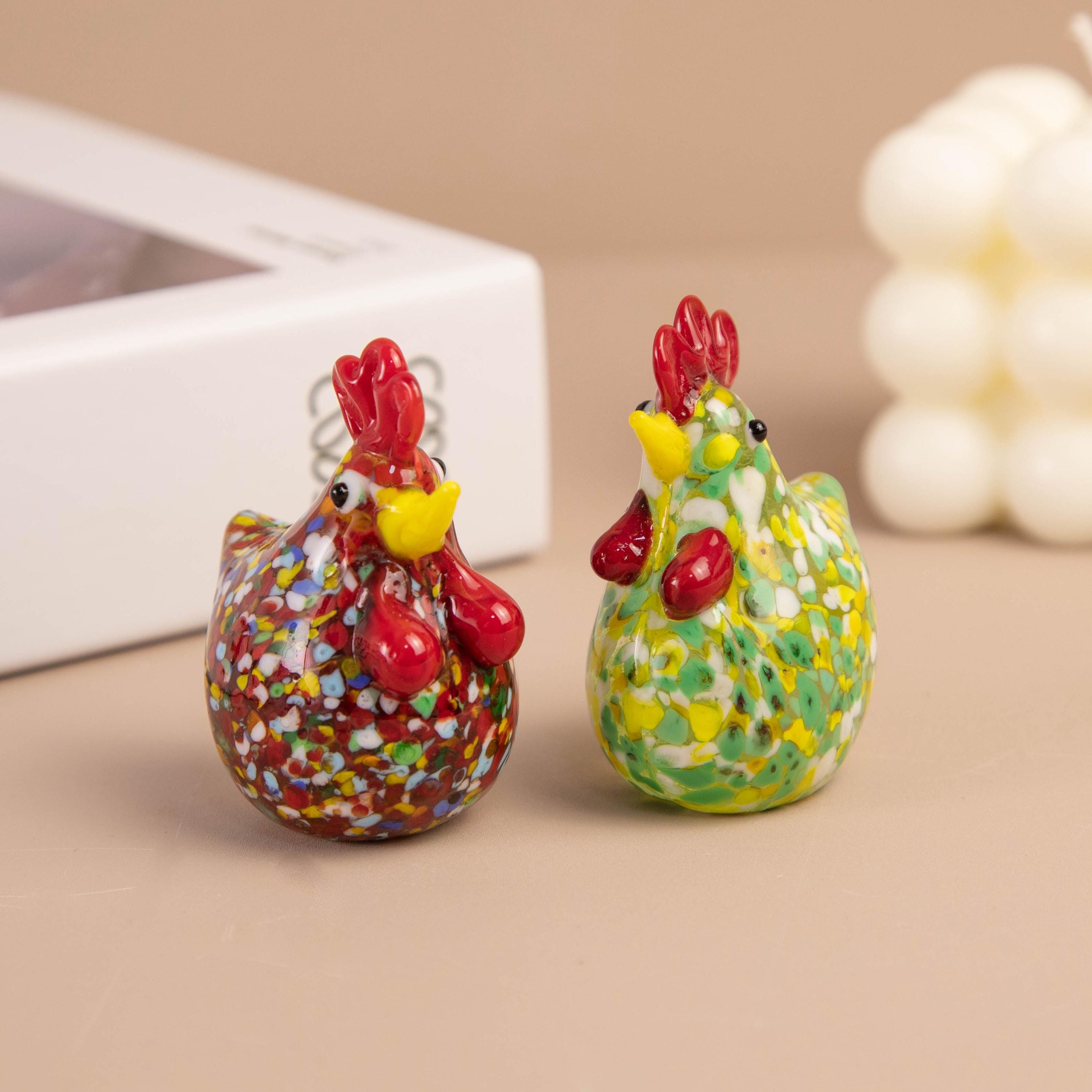 Hand Blown Glass Chicken Figurine, Colorful Farm Animal Art ...