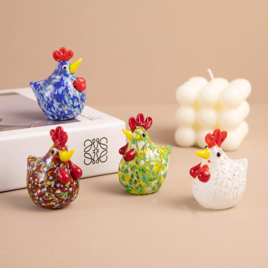 Hand Blown Glass Chicken Figurine, Colorful Farm Animal Art ...