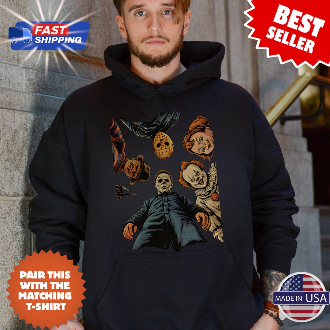 Horror Icons Hoodie Sweatshirt, Freddy Jason Michael Myers Pennywise ...