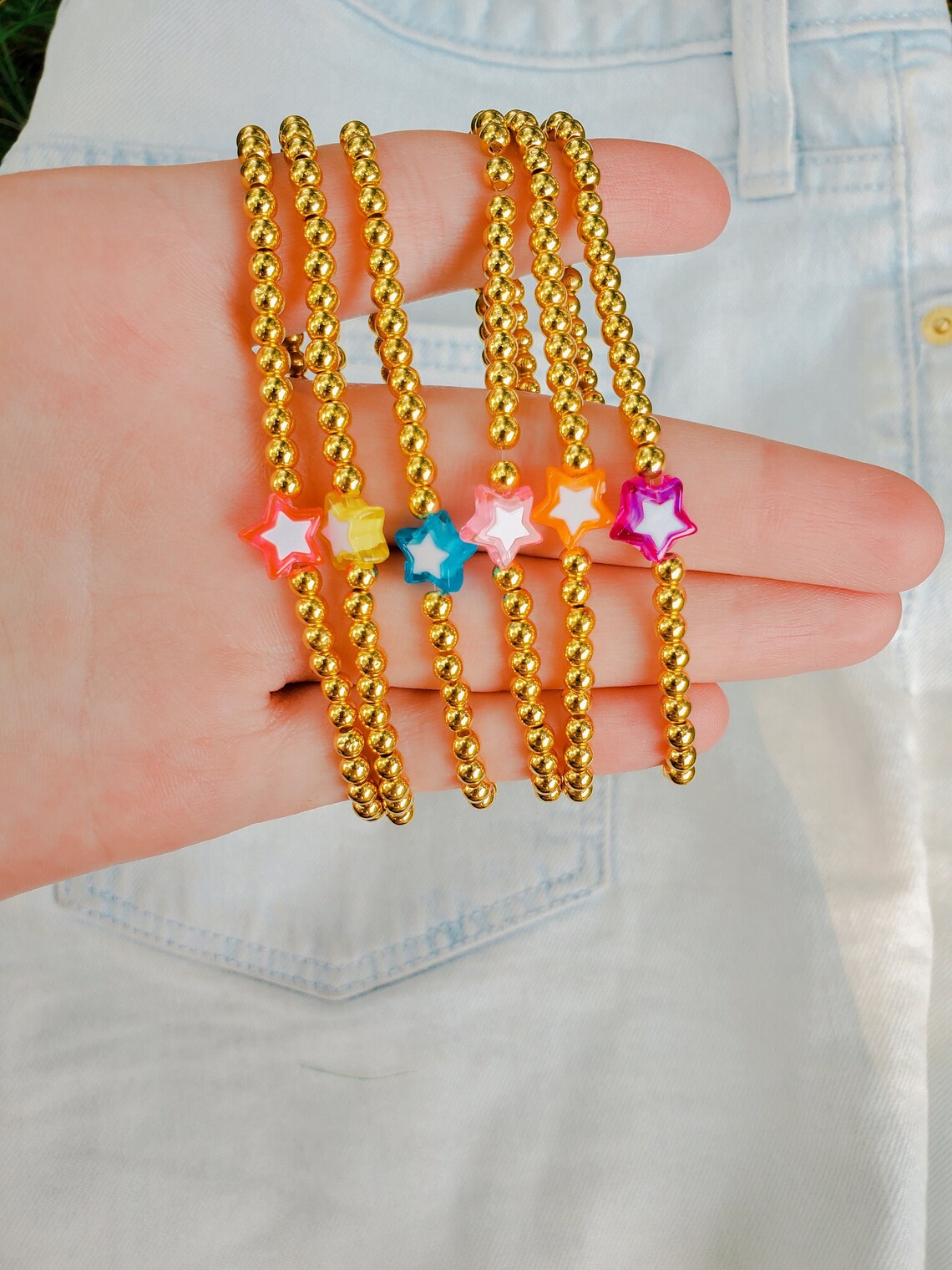 Gold Beaded Rainbow Star Bracelet Gold Plated Adjustable - Etsy