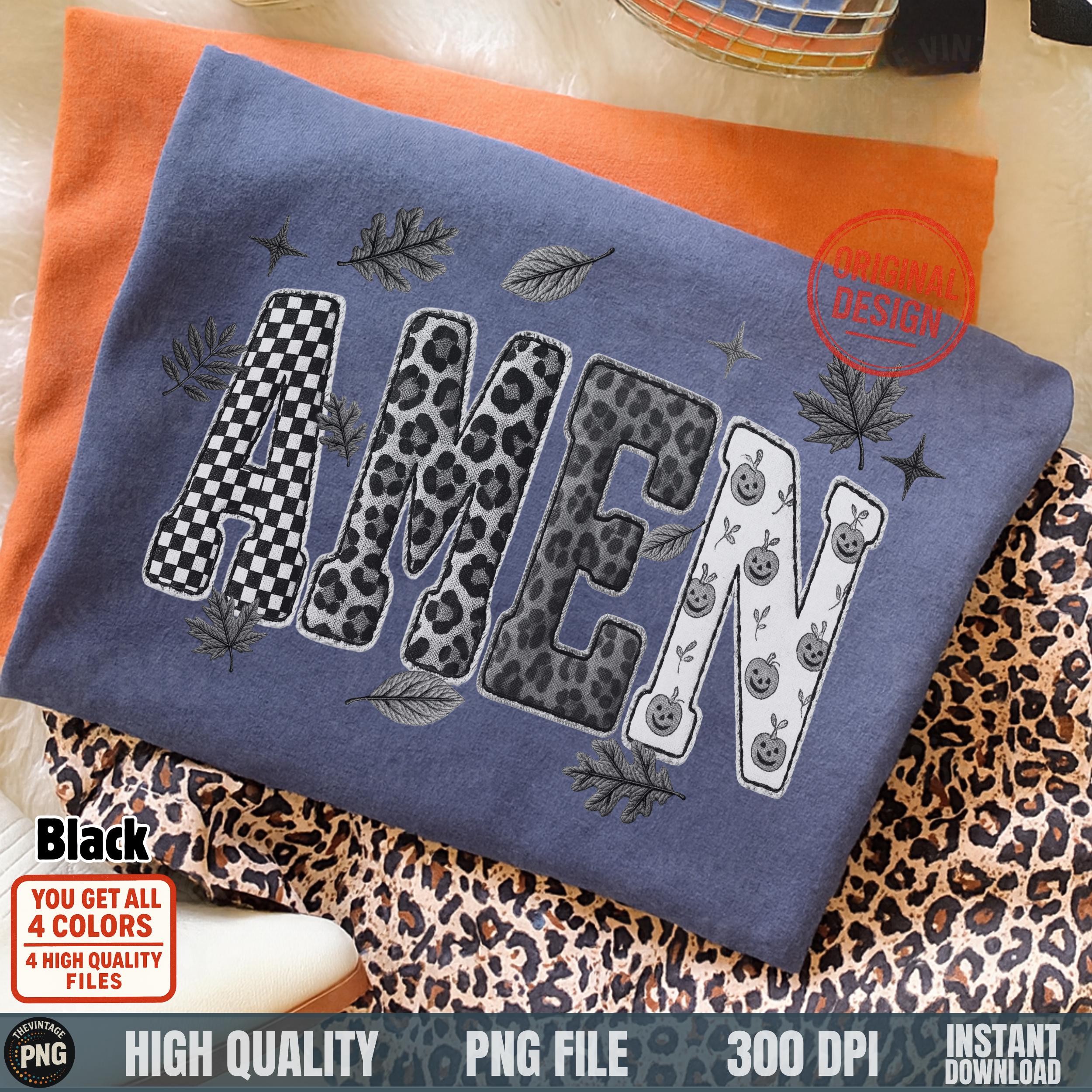 Fall Amen PNG: Christian Patchwork Design, Leopard Pumpkin (digital ...