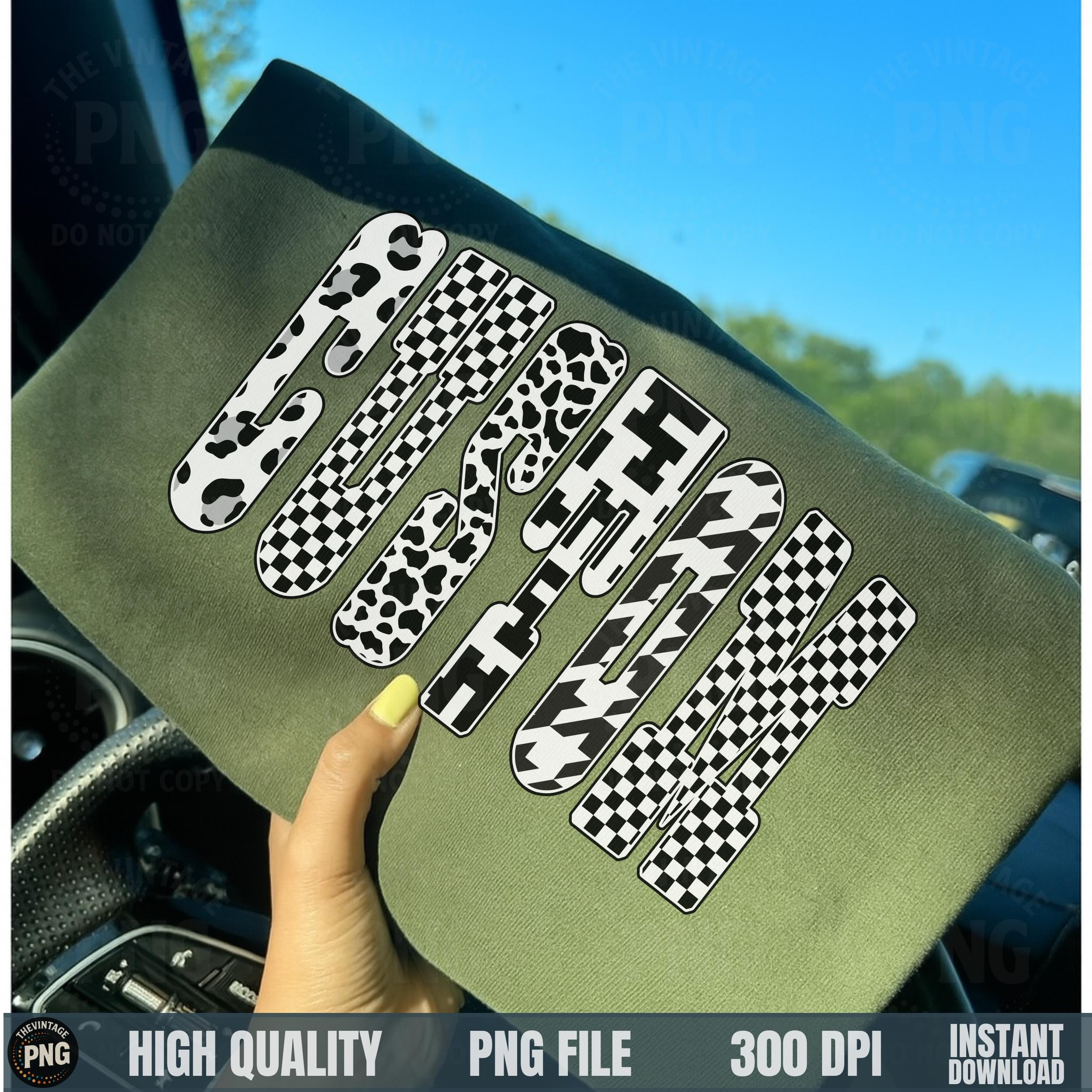 Custom Varsity Letter PNG: Black & White Checkered Leopard Font ...