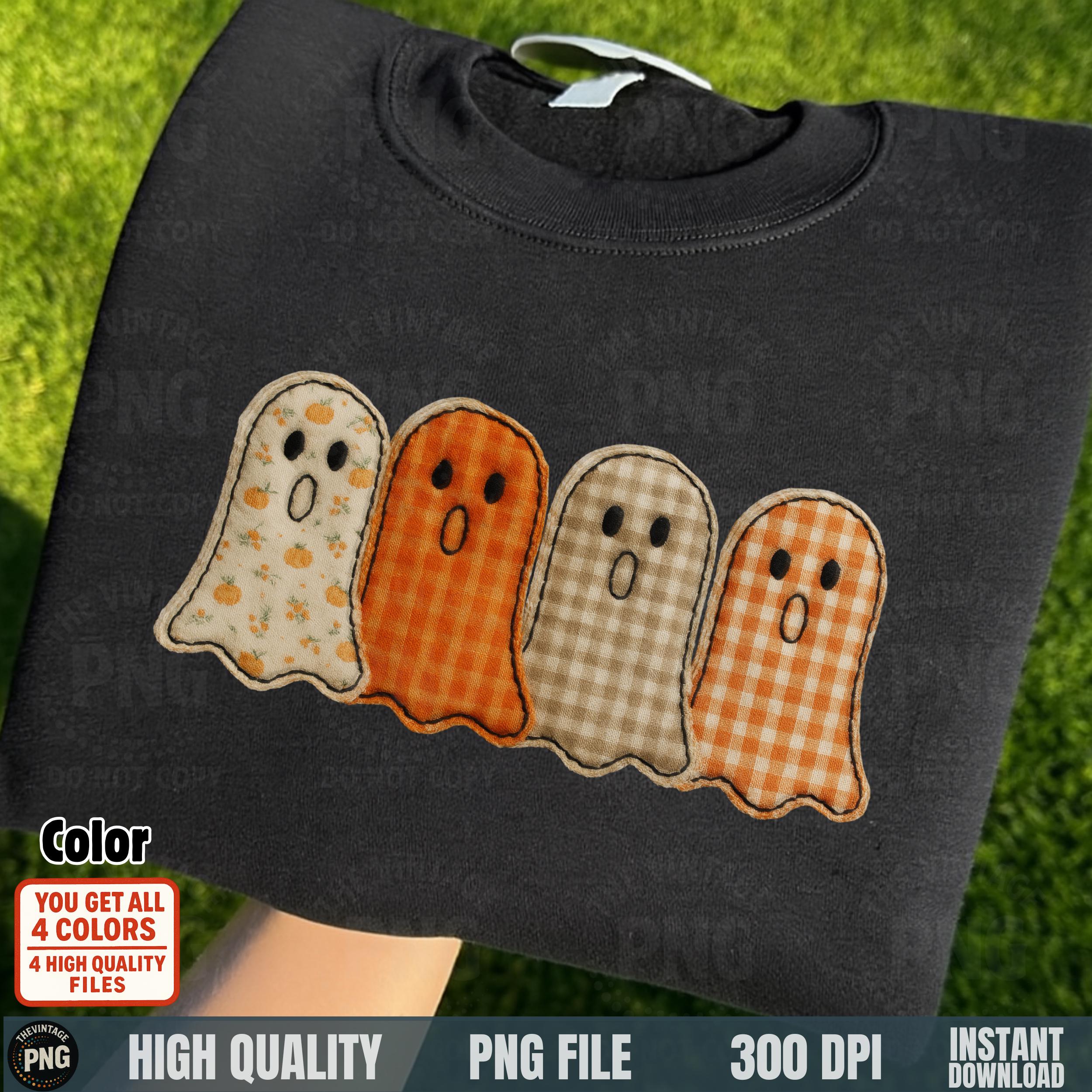 Floral Plaid Ghost PNG: Vintage Embroidery Clipart (digital Download ...