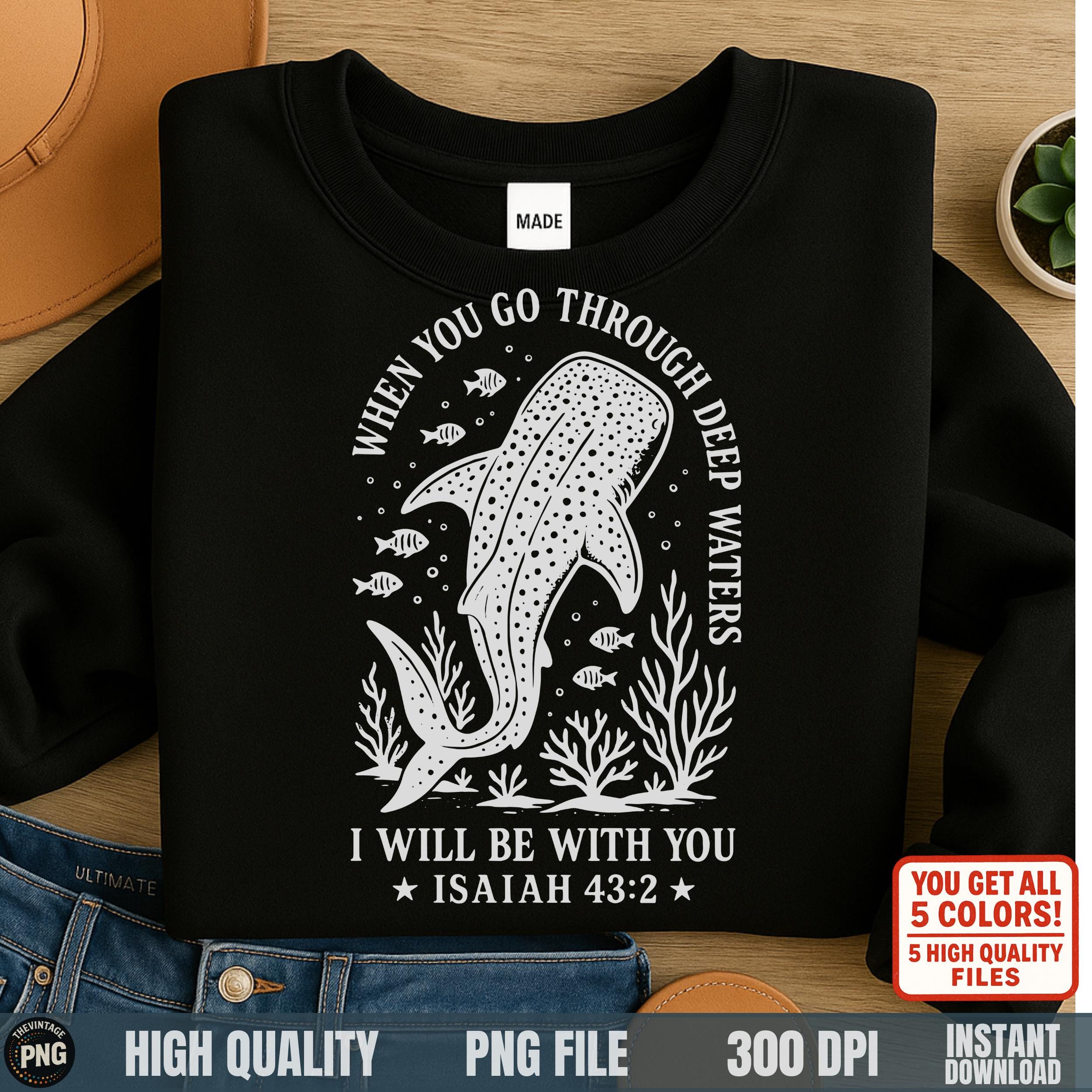 Ocean Bible Verse PNG, Whale Shark Isaiah 43 2 PNG, When You Go Through ...