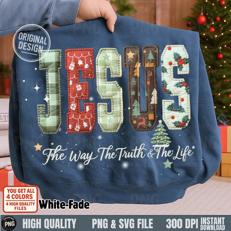 Jesus Christmas Patchwork PNG, Christian Shirt Design (digital File) - Etsy