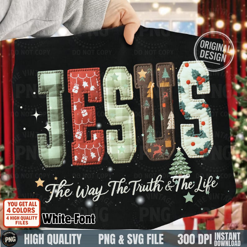 Jesus Christmas Patchwork PNG, Christian Shirt Design (digital File) - Etsy