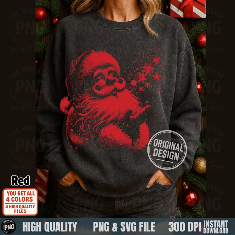 Vintage Santa Blowing Snowflakes PNG, Retro Christmas Sketch (digital ...